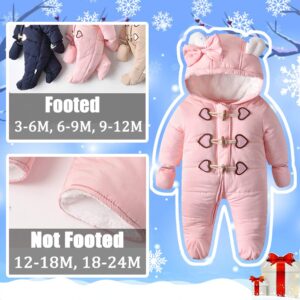 flower frail Baby Boys Girls Winter Snowsuit Jumpsuit Warm Hooded Coat Outerwear Onesie Romper with Footed Gloves Pink 9-12 Months