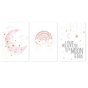 Bfgsrtcbox Pink Star Wall Art Moon Rainbow Pictures and Stars Canvas Decor Cloud Nursery Picture Girl Baby Room Painting 12x16inchx3pcs No Frame