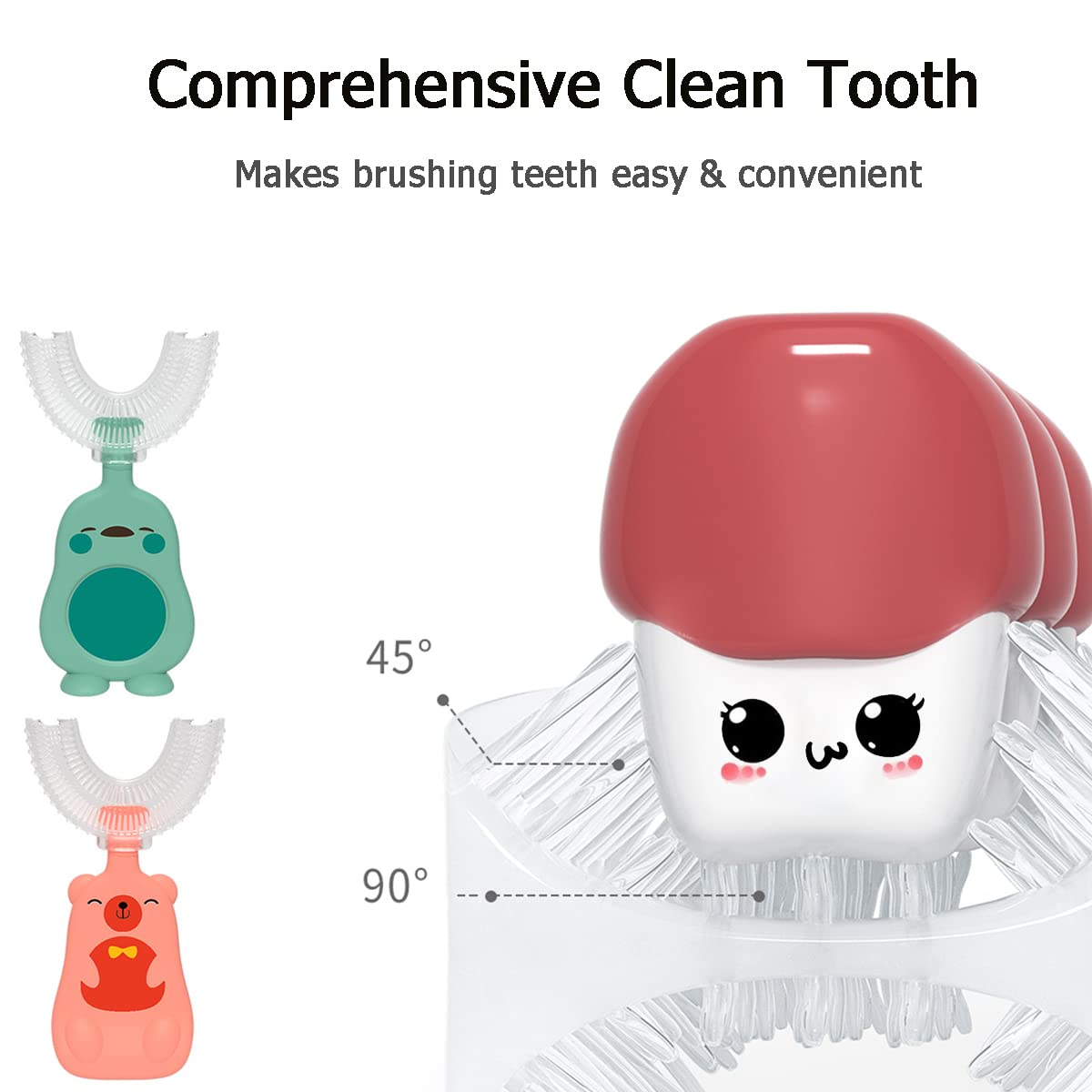 Gycoo Kids U- Shaped Toothbrush Rounded Children U Shape Toothbrush Oral Cleaning Tools for Children Teeth Cleaning Tools 360° Oral Toothbrush for Kids (6-12 Age（D）)