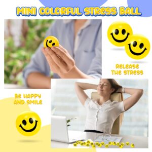 200 Pack Smile Face Stress Balls Mini Stress Balls 1.2 Inch Colored Soft Foam Stress Balls Funny Face Small Stress Balls for Teens Adults Stress Relief Balls Party Reward Gift (Yellow)