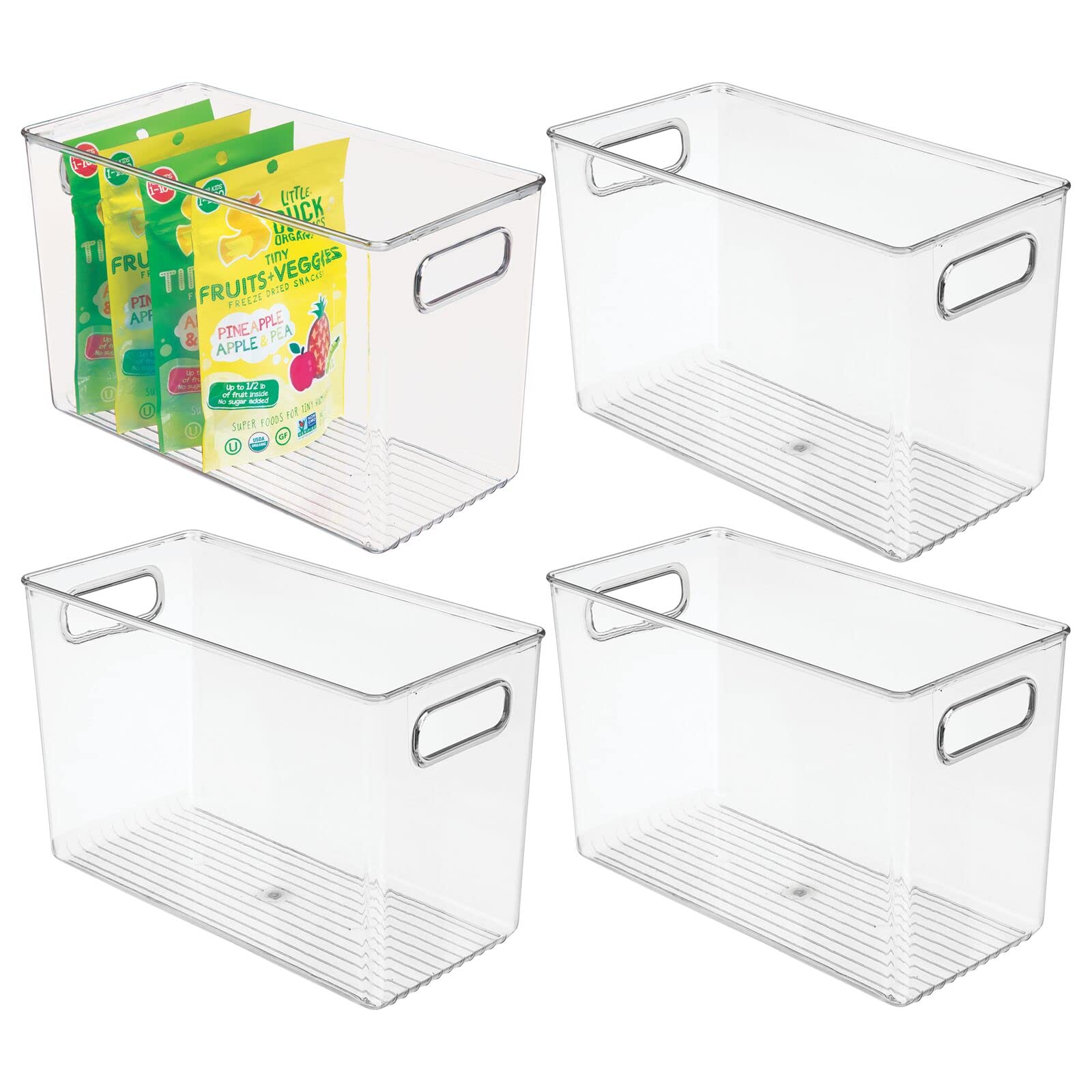 mDesign Plastic Storage Organizer Bin with Handles for Baby or Kids - Containers for Nursery, Playroom or Daycare - Holder for Snacks, Toys, Food, Diapers, or Wipes - Ligne Collection, 4 Pack, Clear