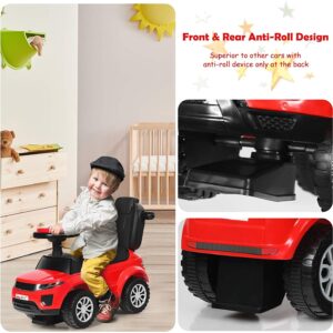 GLACER Push Cars for Toddlers 1-3, 3-in-1 Kids Sliding Car with Detachable Guardrail, Horn, Music, Lights, Storage Box and Anti-Roll Design, Ride on Push Car for Boys Girls (Red)