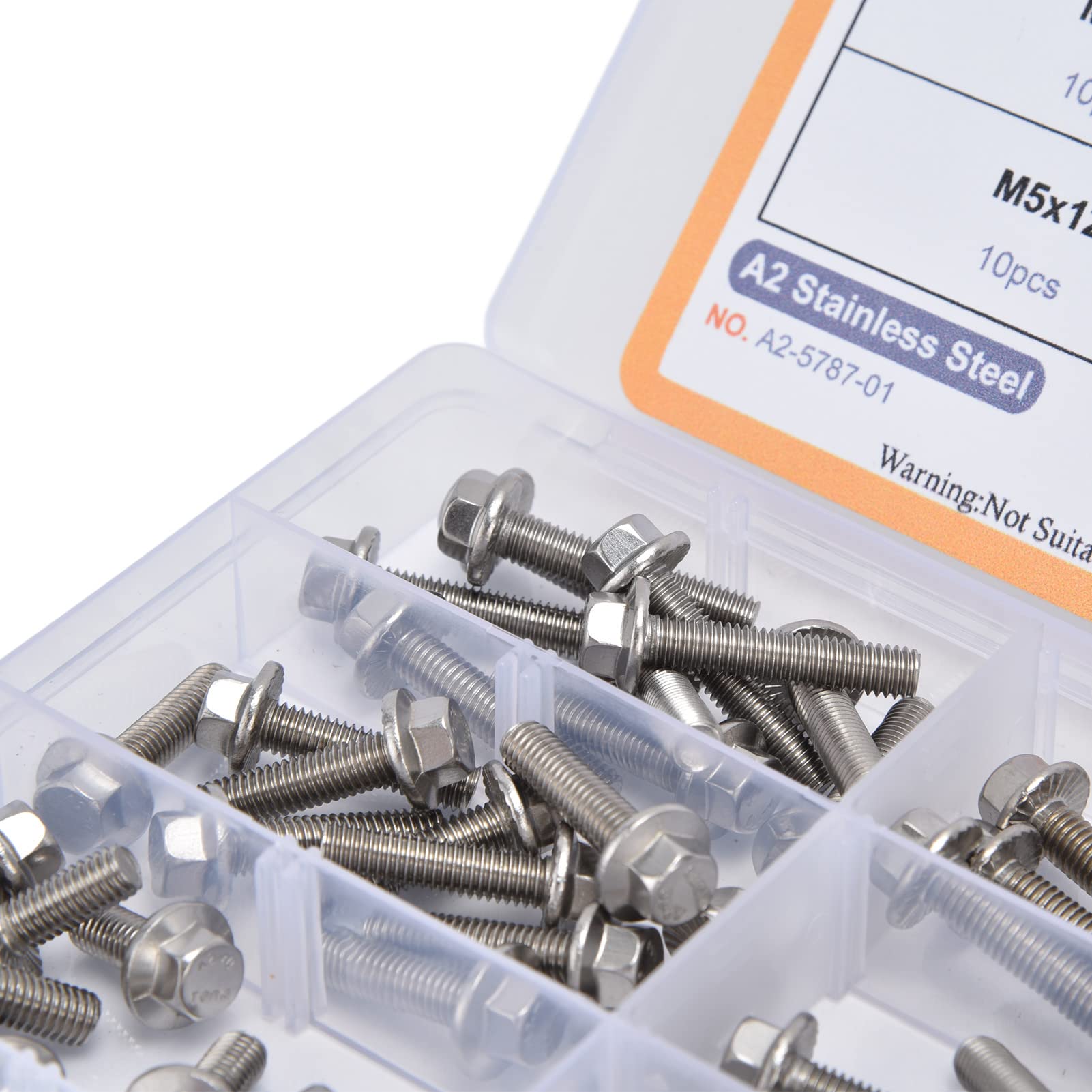 Fafeicy 70Pcs M5 Bolt Assortment Kit, Stainless Steel Hex Bolts Assortment, Hex Flange Bolts for Home Appliance Repair, Industrial Manufacturing, Outdoor Repa, Bolt