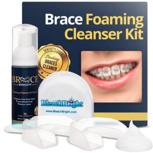 teeth whitening for braces, braces cleaner foam, brace teeth whitening kit for under metal, ceramic, brackets & wires. cleaning kit, use w/toothbrush or trays no sensitivity. minty, teens, adults