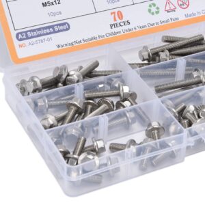 Fafeicy 70Pcs M5 Bolt Assortment Kit, Stainless Steel Hex Bolts Assortment, Hex Flange Bolts for Home Appliance Repair, Industrial Manufacturing, Outdoor Repa, Bolt