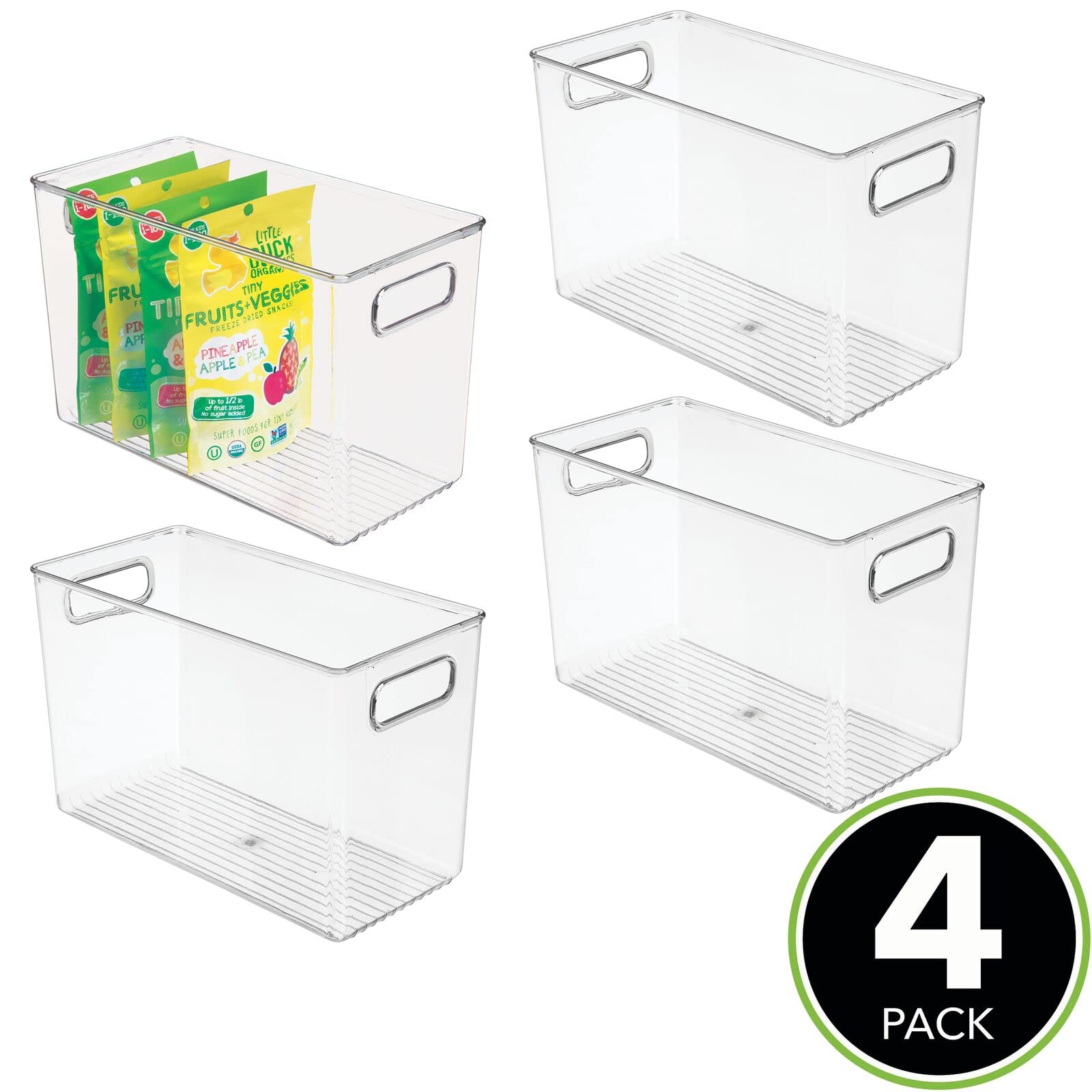 mDesign Plastic Storage Organizer Bin with Handles for Baby or Kids - Containers for Nursery, Playroom or Daycare - Holder for Snacks, Toys, Food, Diapers, or Wipes - Ligne Collection, 4 Pack, Clear