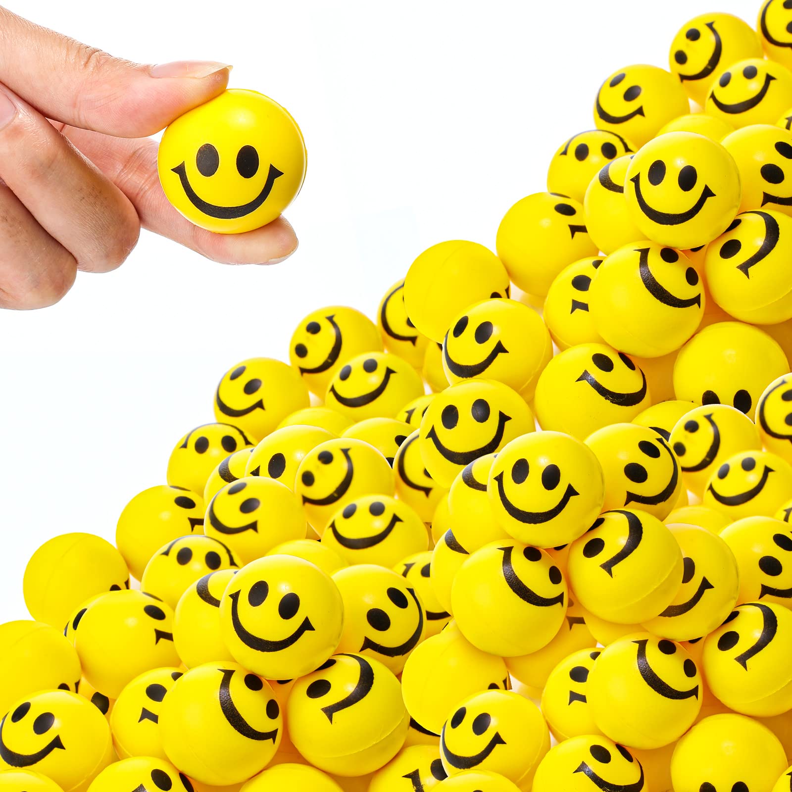 200 Pack Smile Face Stress Balls Mini Stress Balls 1.2 Inch Colored Soft Foam Stress Balls Funny Face Small Stress Balls for Teens Adults Stress Relief Balls Party Reward Gift (Yellow)