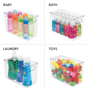 mDesign Plastic Storage Organizer Bin with Handles for Baby or Kids - Containers for Nursery, Playroom or Daycare - Holder for Snacks, Toys, Food, Diapers, or Wipes - Ligne Collection, 4 Pack, Clear