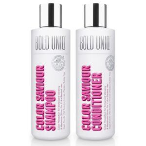 bold uniq color-treated hair shampoo & conditioner bundle. color safe formulas. salon quality care suited for blonde, brunette & red colored hair.paraben & sulfate free. vegan & cruelty free.