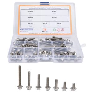 Fafeicy 70Pcs M5 Bolt Assortment Kit, Stainless Steel Hex Bolts Assortment, Hex Flange Bolts for Home Appliance Repair, Industrial Manufacturing, Outdoor Repa, Bolt