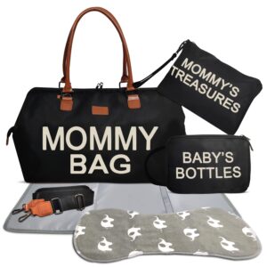 3 set diaper tote, bag for overnight, travel & maternity, waterproof xl stroller bag with hook, changing pad & burp cloth