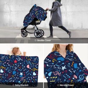 Rutiea Music Notes Seamless Pattern Car Seat Cover for Babies, Peekaboo Opening Minky Carseat Canopy Stroller Cover for Newborn, Mom Nursing Breastfeeding Covers, Blanket for Infant Toddler