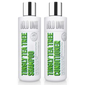 bold uniq tea tree shampoo & conditioner bundle. clarifying formula. energizing peppermint & tea tree oil formula for men & woman. paraben & sulfate free. vegan & cruelty free.