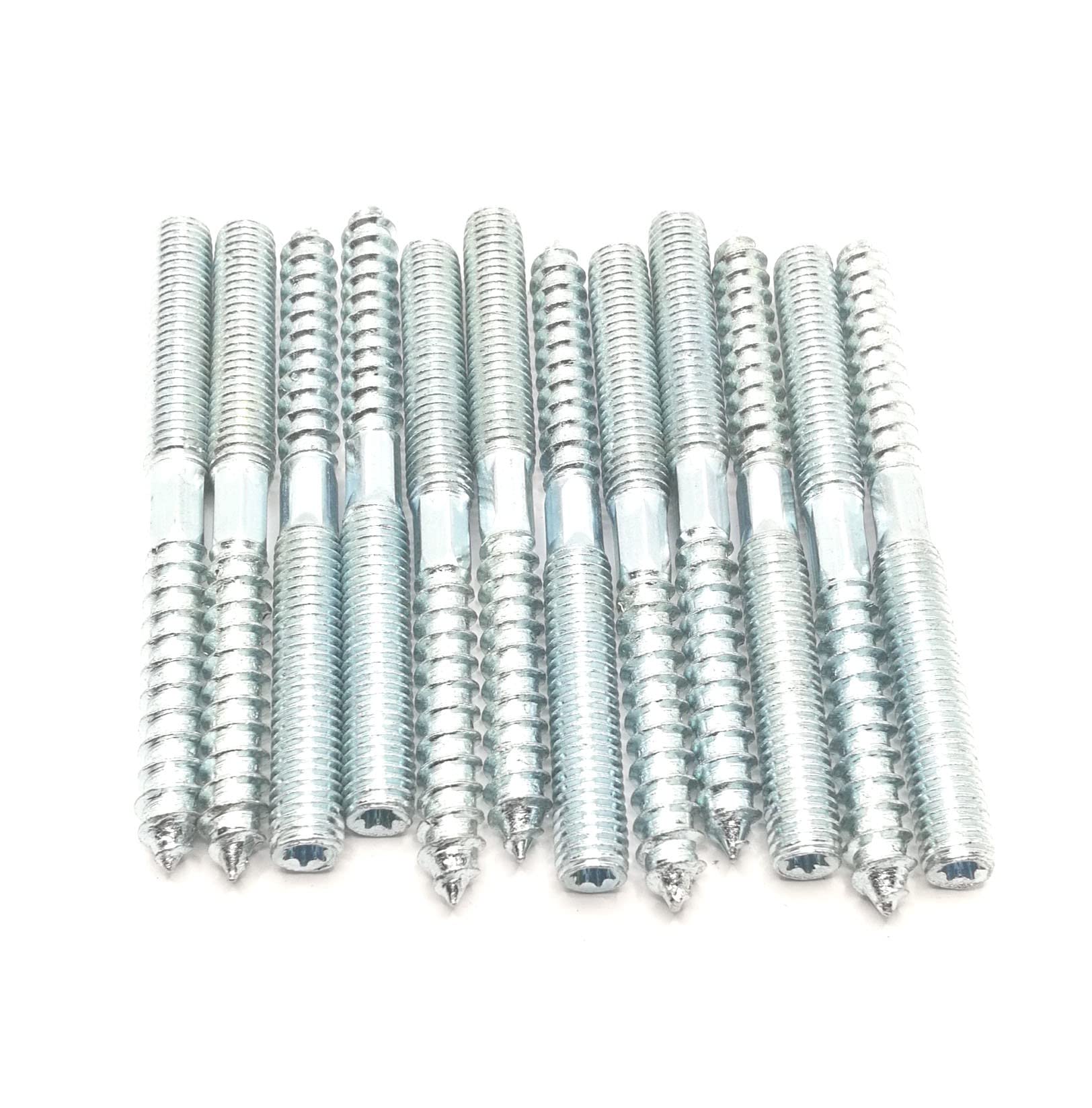 Haozheng Hanger Bolt M8x90 Silvery Double Headed Bolt Self-Tapping Screw with Hexagon for Furniture 12Pcs