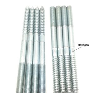 Haozheng Hanger Bolt M10x150 Silvery Double Headed Bolt Self-Tapping Screw with Hexagon for Furniture 8Pcs