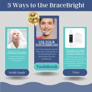 Teeth Whitening for Braces, Braces Cleaner Foam, Brace Teeth Whitening kit for Under Metal, Ceramic, Brackets & Wires. Cleaning Kit, Use w/Toothbrush or Trays No Sensitivity. Minty, Teens, Adults