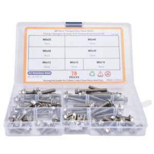 fafeicy 70pcs m5 bolt assortment kit, stainless steel hex bolts assortment, hex flange bolts for home appliance repair, industrial manufacturing, outdoor repa, bolt