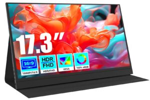 msdong portable monitor 17.3 inch 1920 * 1080,100% srgb hdr with 2 built in speaker,compatible with hdmi & full-feature type-c device