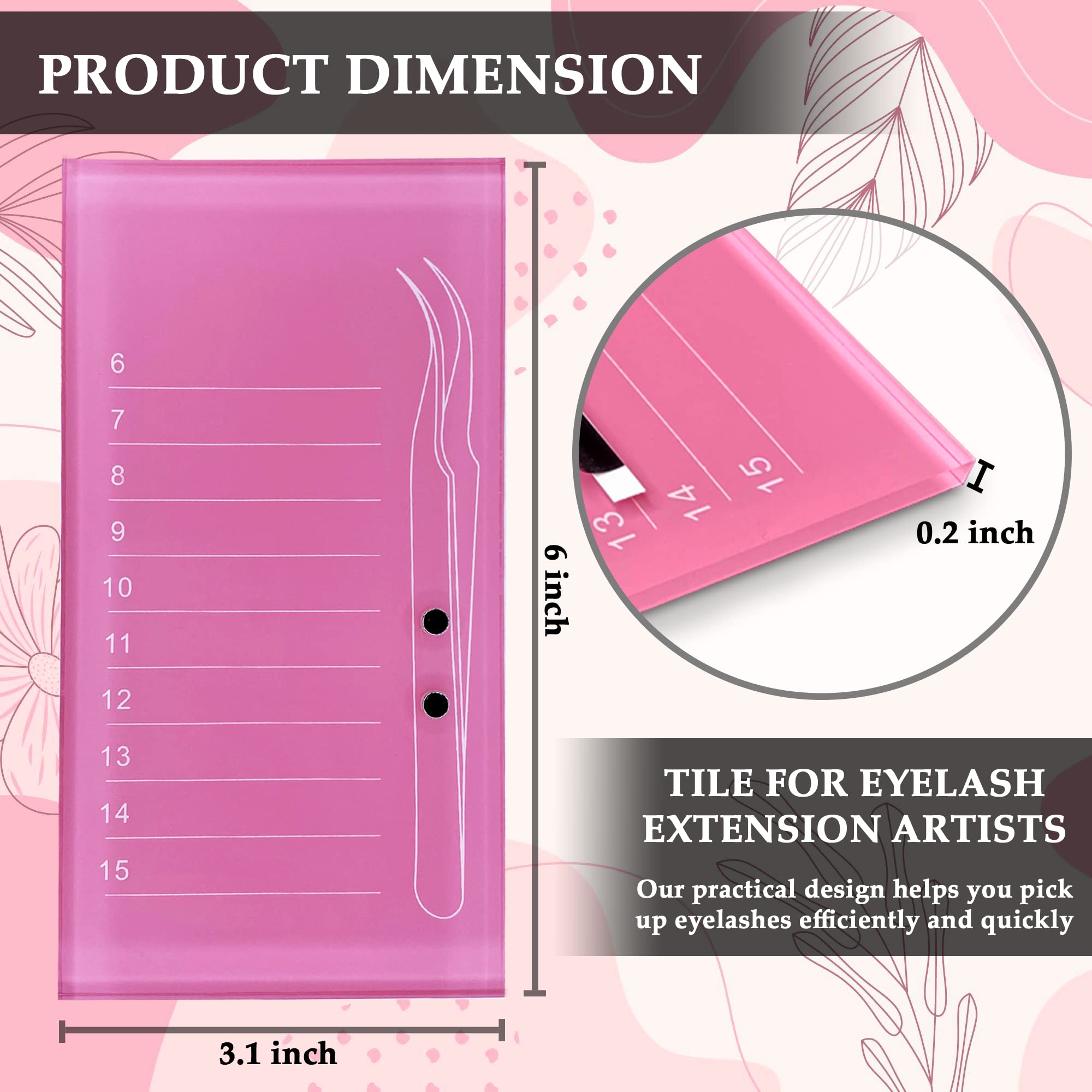 Xolloz Crystal Acrylic Tray for Strip Lash Application - Pink Eyelash Palette, Tile Stand With Convenient Numbered Lines, Magnetic Tweezer Holder - Durable Eyelash Extension Storage Organizer