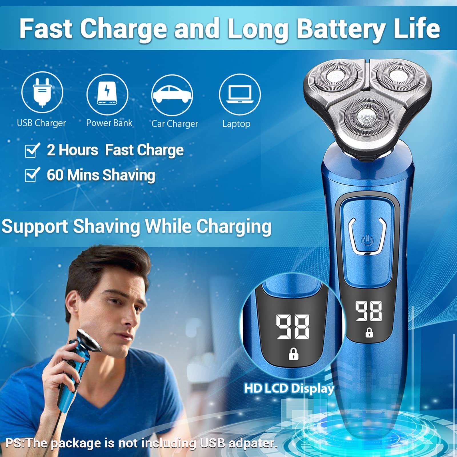 iwoole Electric Razor for Men,Electric Shavers for Men Wet Dry,Rechargeable Mens Electric Shavers Razor Man Shaving Blue