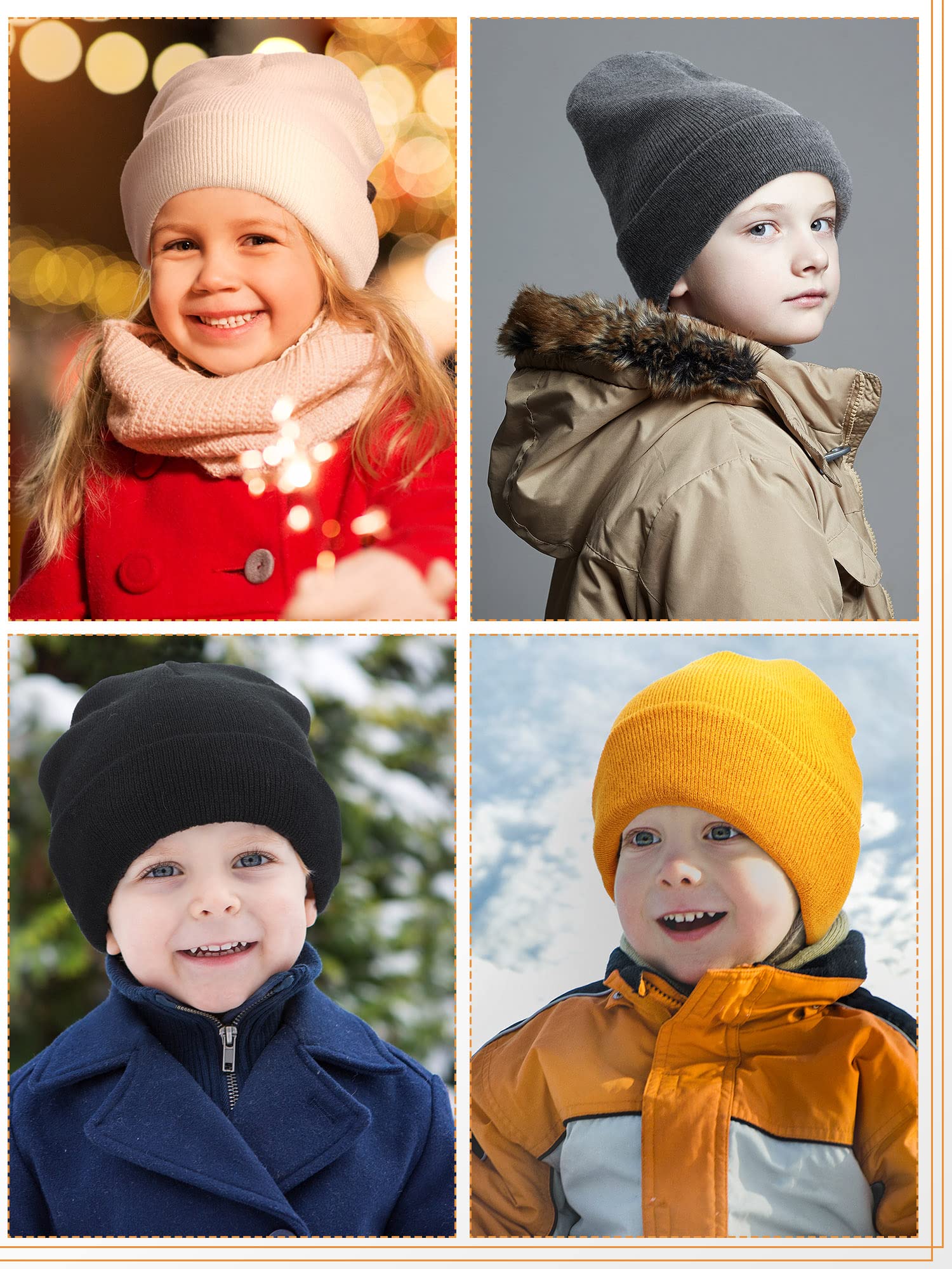 SATINIOR 4 Pieces Kids Satin Lined Beanies Winter Toddler Knit Ski Baby Beanie Hat Warm Skull Caps for 3 to 15 Child Baby Boys Girls