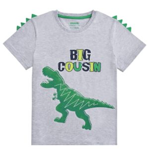 wawsam dinosaur big cousin t-shirt birthday boy shirt for toddler boys of the matching family short sleeve grey, 4-5t