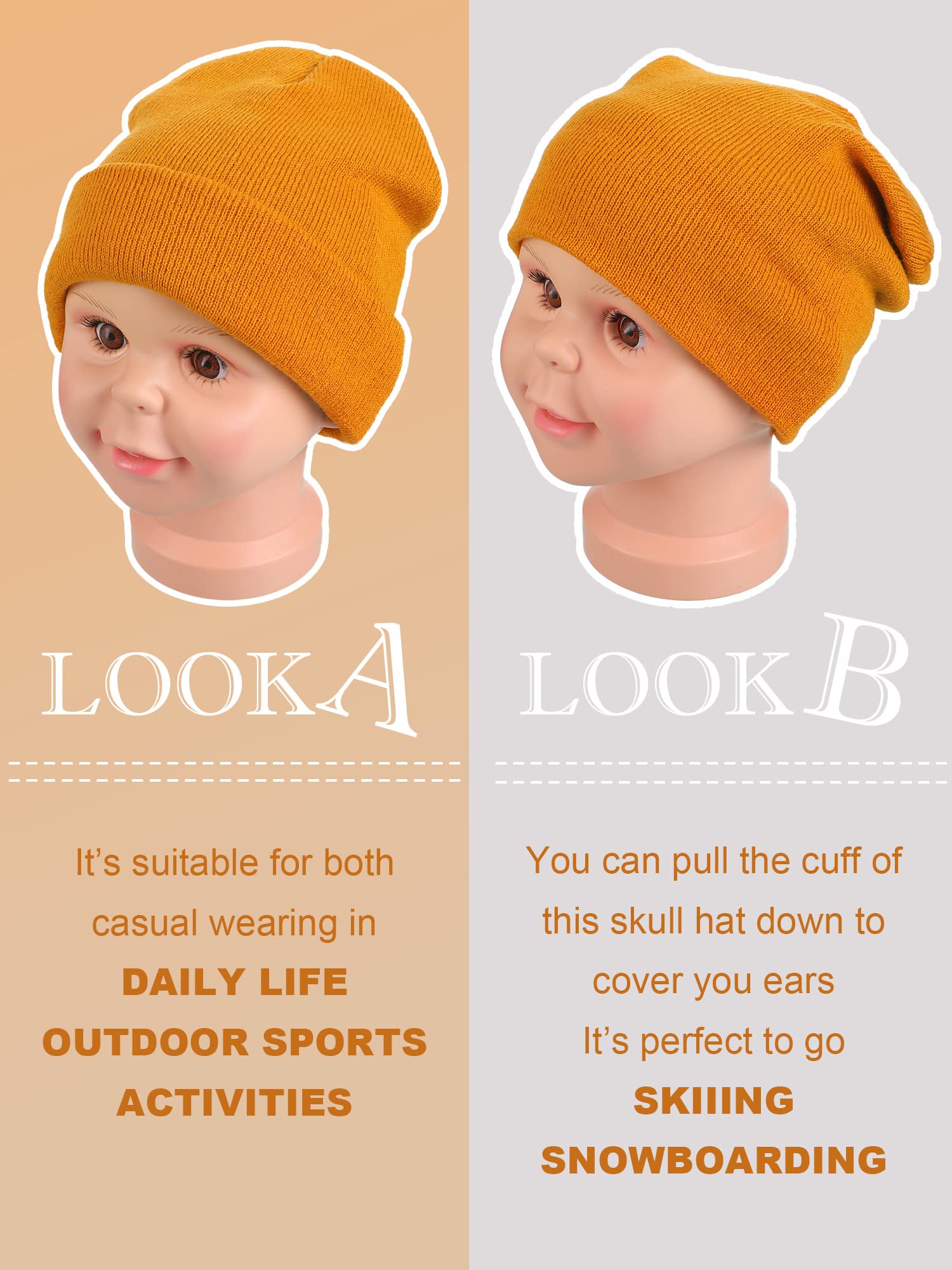 SATINIOR 4 Pieces Kids Satin Lined Beanies Winter Toddler Knit Ski Baby Beanie Hat Warm Skull Caps for 3 to 15 Child Baby Boys Girls