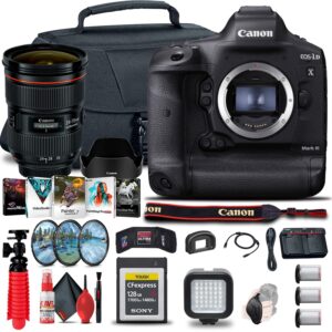 canon eos-1d x mark iii dslr camera (body only) (3829c002) + canon ef 24-70mm lens + 128gb cfexpress card + 2 x lp-e19 battery + case + filter kit + corel photo software + led light + more (renewed)