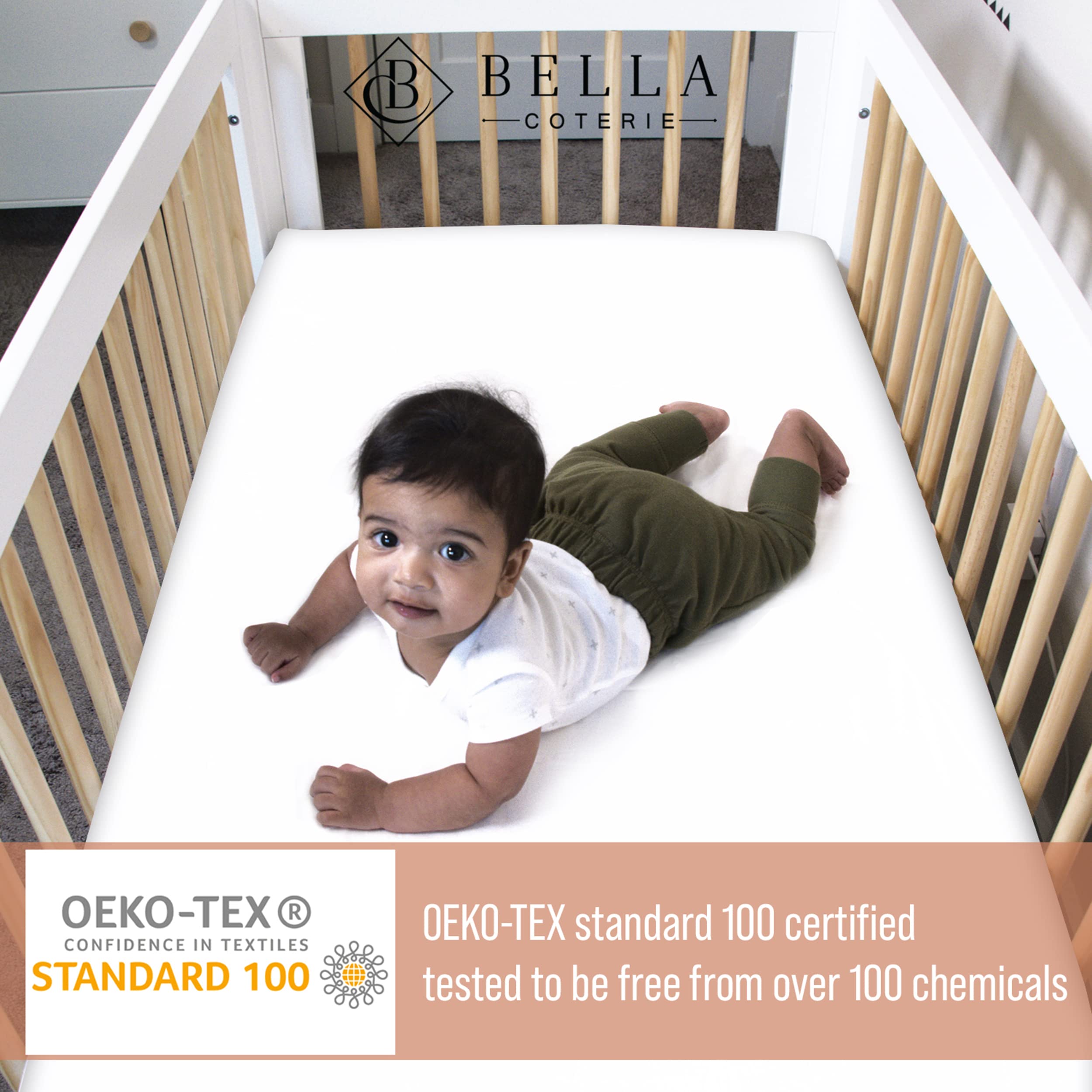 Bella Coterie Luxury Bamboo Crib Sheet | Organically Grown | Ultra Soft | Cooling for Better Sleep | Deep Pocket Fitted Sheet for Crib & Toddler Mattress | Viscose Made from Bamboo [White]