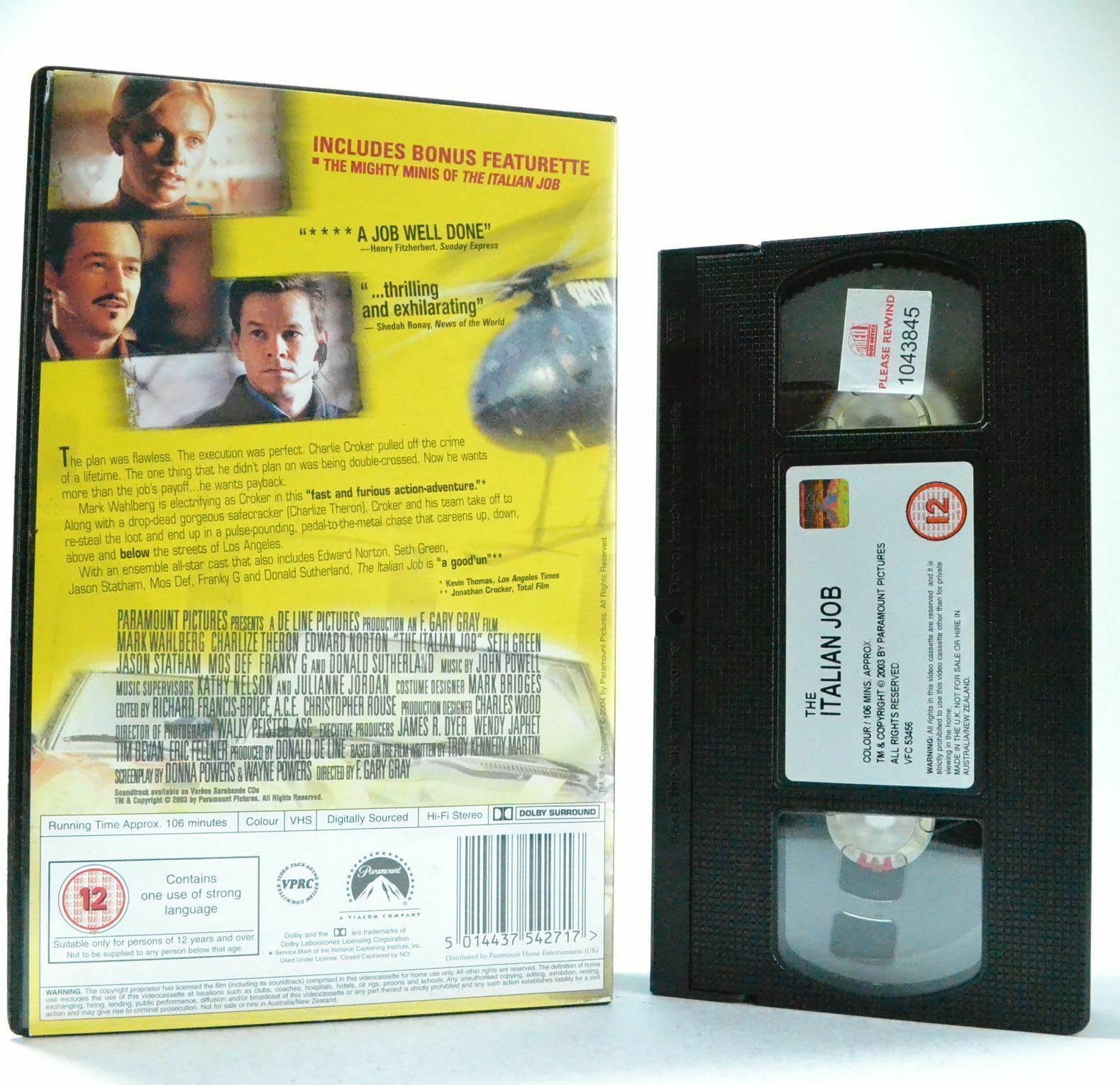 The Italian Job: Action (2003) - Large Box - Charlize Theron/Edward Norton - VHS