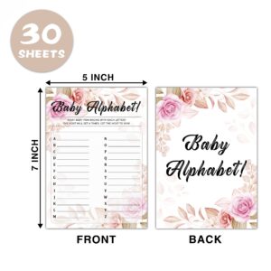 OICPYD Floral Baby Shower Games - Baby Alphabet Game - Baby Shower Party Cards for Boy & Girl- 30 Cards Pack(pink11)