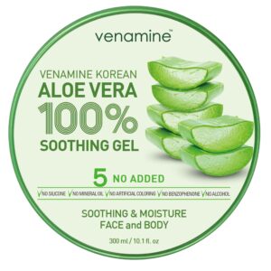 venamine korean aloe vera soothing & moisture gel 100% for face and body organic pure aloe vera gel 300ml