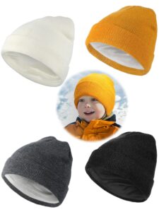 satinior 4 pieces kids satin lined beanies winter toddler knit ski baby beanie hat warm skull caps for 3 to 15 child baby boys girls