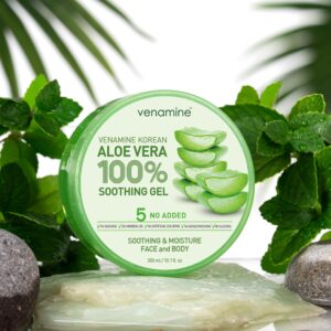 VENAMINE Korean Aloe Vera Soothing & Moisture Gel 100% For Face And Body organic pure aloe vera gel 300ml