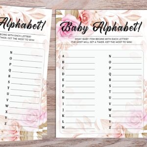 OICPYD Floral Baby Shower Games - Baby Alphabet Game - Baby Shower Party Cards for Boy & Girl- 30 Cards Pack(pink11)