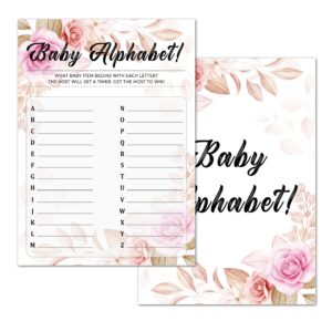 oicpyd floral baby shower games - baby alphabet game - baby shower party cards for boy & girl- 30 cards pack(pink11)