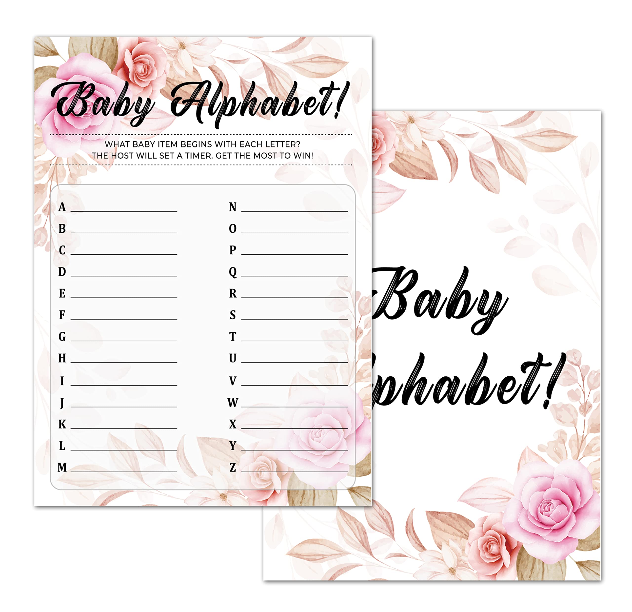 OICPYD Floral Baby Shower Games - Baby Alphabet Game - Baby Shower Party Cards for Boy & Girl- 30 Cards Pack(pink11)