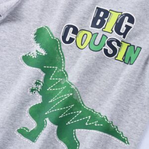 WAWSAM Dinosaur Big Cousin T-Shirt Birthday Boy Shirt for Toddler Boys of The Matching Family Short Sleeve Grey, 4-5T