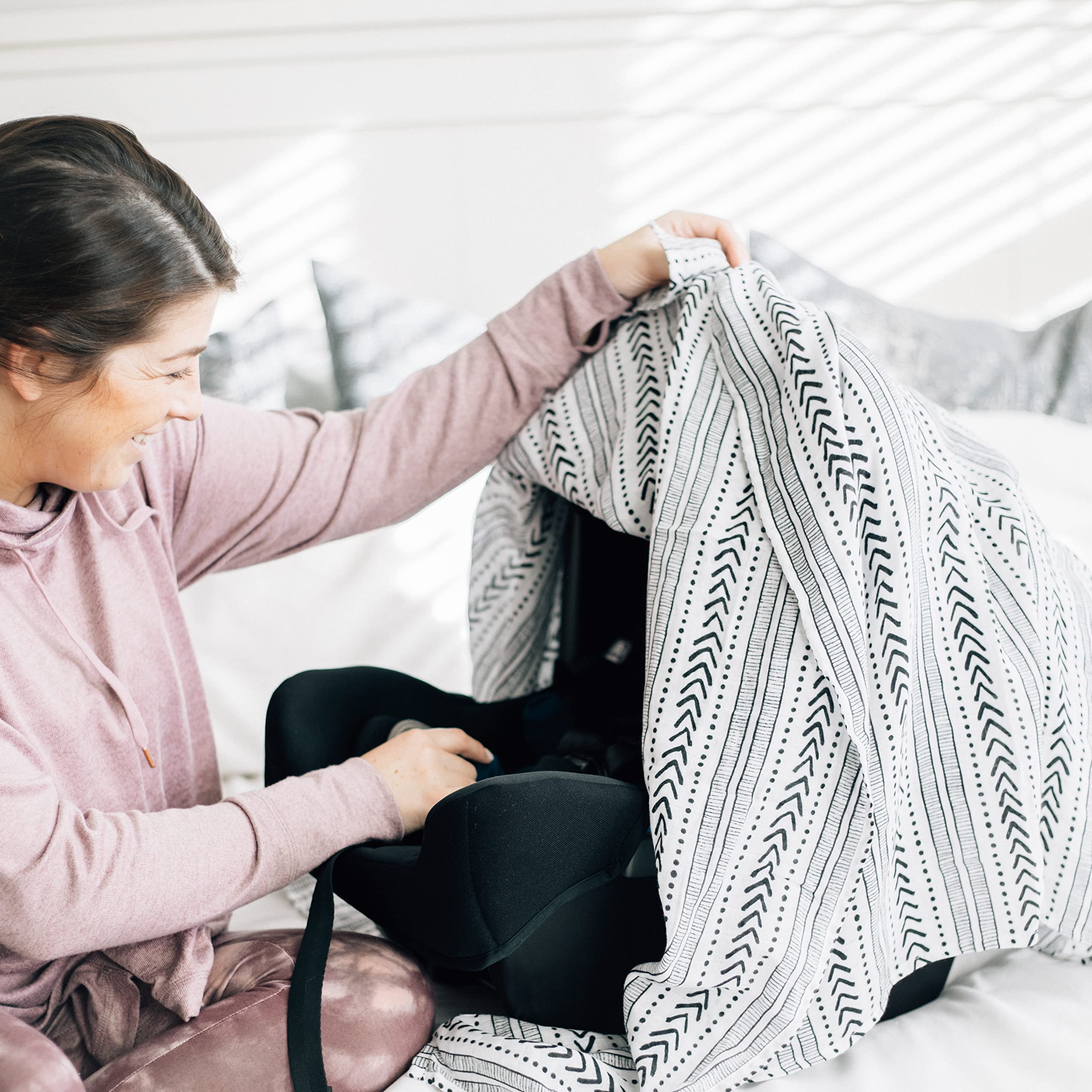 Sunshine & Poppy Muslin Swaddle Blankets for Baby Boys or Girls - Stretchy Swaddle Blankets - Gender Neutral 3 Pack - Baby Registry or Baby Shower Newborn Receiving Blankets (Mudcloth)