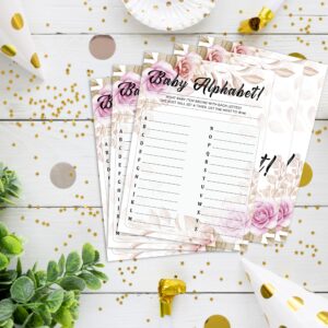 OICPYD Floral Baby Shower Games - Baby Alphabet Game - Baby Shower Party Cards for Boy & Girl- 30 Cards Pack(pink11)