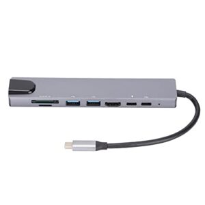 753 8 port usb hub,8 in 1 type c to hdmi/usb3.0/usb c/rj45/memory card usb c hub,hdtv support 4 k x 2 k,for mobile office,big screen games, multiport adapter