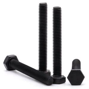 M12-1.75 x 45mm (6 Pcs) Black Hex Bolt, Black Hex Head Screws Bolts, Alloy Steel, Grade 12.9, Black Oxide Finish, Fully Threaded, Standard DIn933