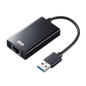 sanwa supply usb-cvlan3bkn usb 3.2 to lan converter adapter (with usb hub port, black)