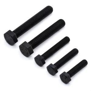 M12-1.75 x 45mm (6 Pcs) Black Hex Bolt, Black Hex Head Screws Bolts, Alloy Steel, Grade 12.9, Black Oxide Finish, Fully Threaded, Standard DIn933