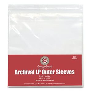 groovewasher grooveguard: archival lp outer sleeves | 100x premium 3mil clear flush cut vinyl record sleeves (12.75” x 12.625”), protect your lp album jackets