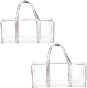 lyellfe 2 pack clear duffle bag for women, heavy duty sports tote gym bag, large pvc tote bag with zipper, plastic makeup toiletry bag for gym, travel, beach and picnic