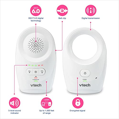 VTech DM1111, Enhanced Range Digital Audio Baby Monitor White (Renewed)