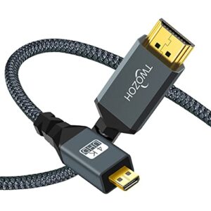 twozoh 4k micro hdmi to hdmi cable 1ft, short high-speed full hdmi to micro hdmi braided cord support 3d 4k/60hz 1080p