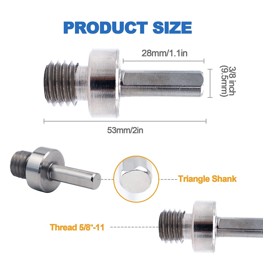 HIGHDRIL Adapter for Core Drill Bit, 2pcs 5/8"-11 Thread to 3/8" Triangle Shank,Diamond Hole Saw Drill Sanding Attachment Arbor Shaft Adapter