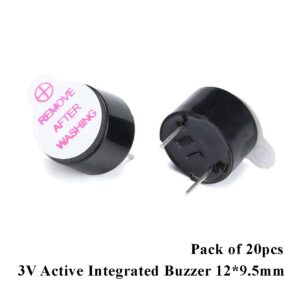 HiLetgo 20pcs 3V Active Integrated Buzzer Alarm Sounder Speaker Electromagnetic Buzzer 12 * 9.5mm